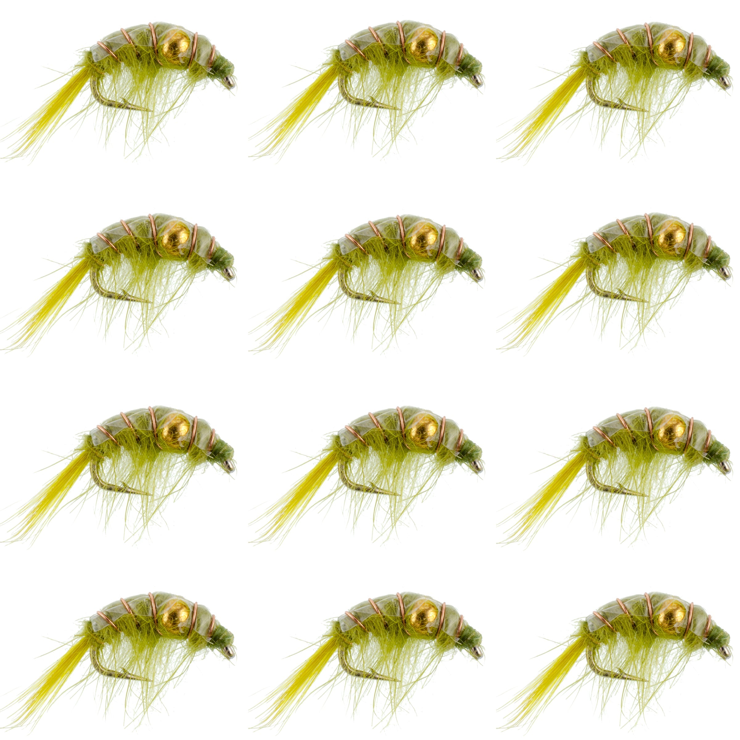 Olive Beaded Shrimp Scud Pattern - 1 Dozen Size 12 - Tailwater Lake Fl ...